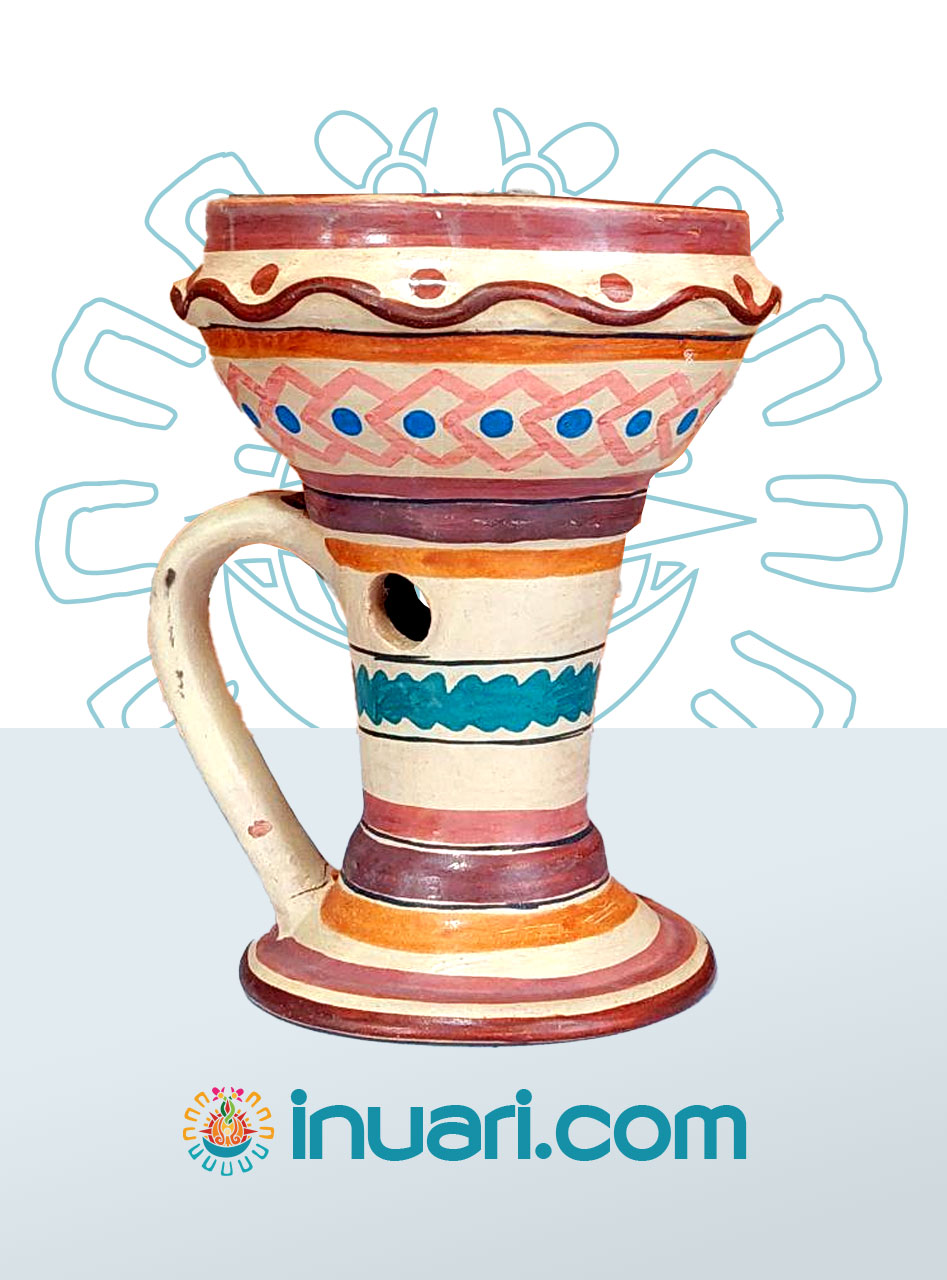 Sahumador Popochcomitl Copa Chica Rombos Naranjas - Inuari